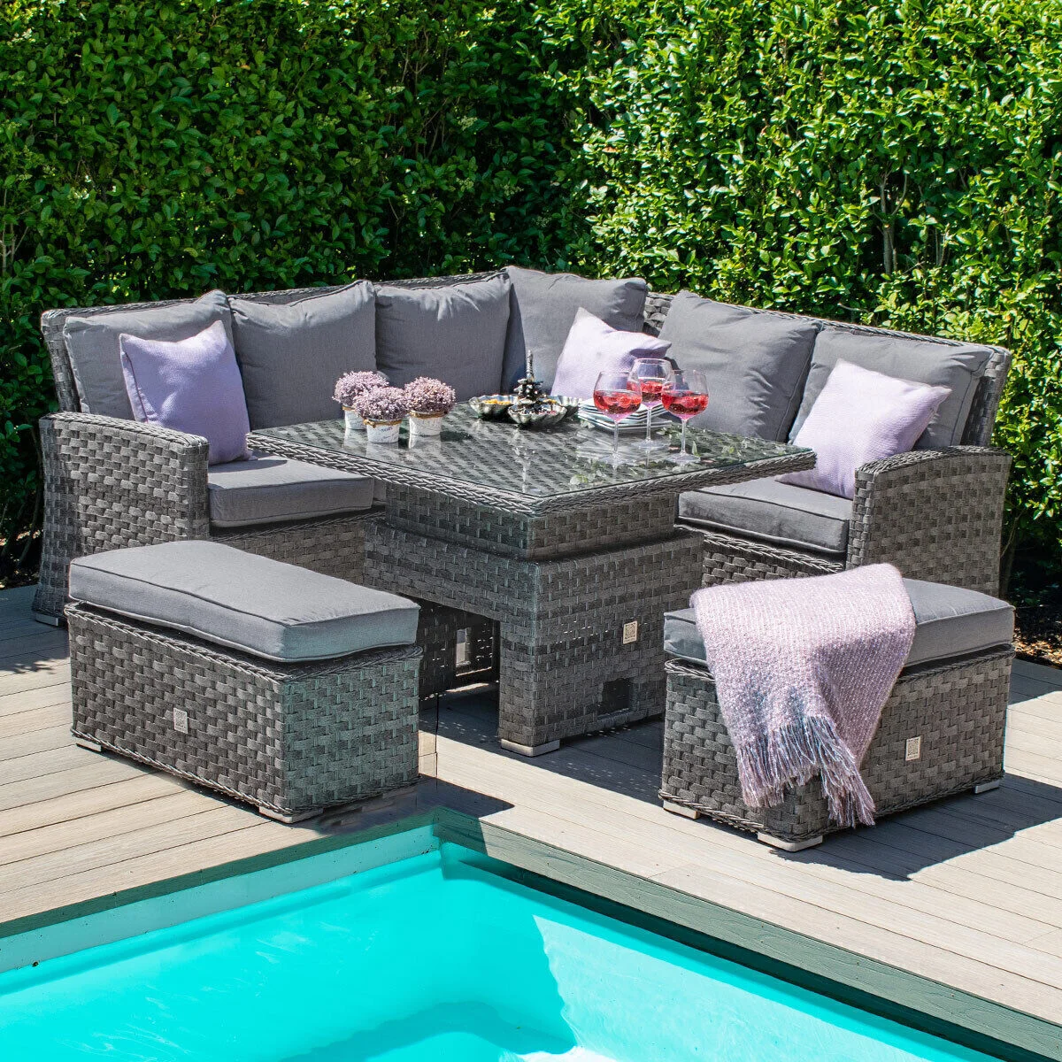 Victoria Square Rattan Corner Dining Set with Rising Table – Cassa Garden