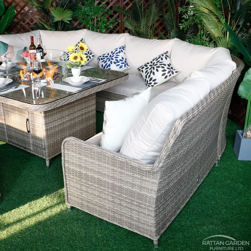 Champagne Curved Sofa Set with Fire Pit – Cassa Garden