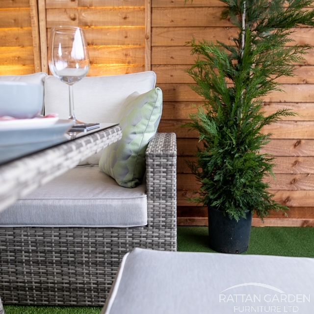 Champagne Florence Deluxe Corner rattan Dining Set with 3 Footstools (Right) – Cassa Garden