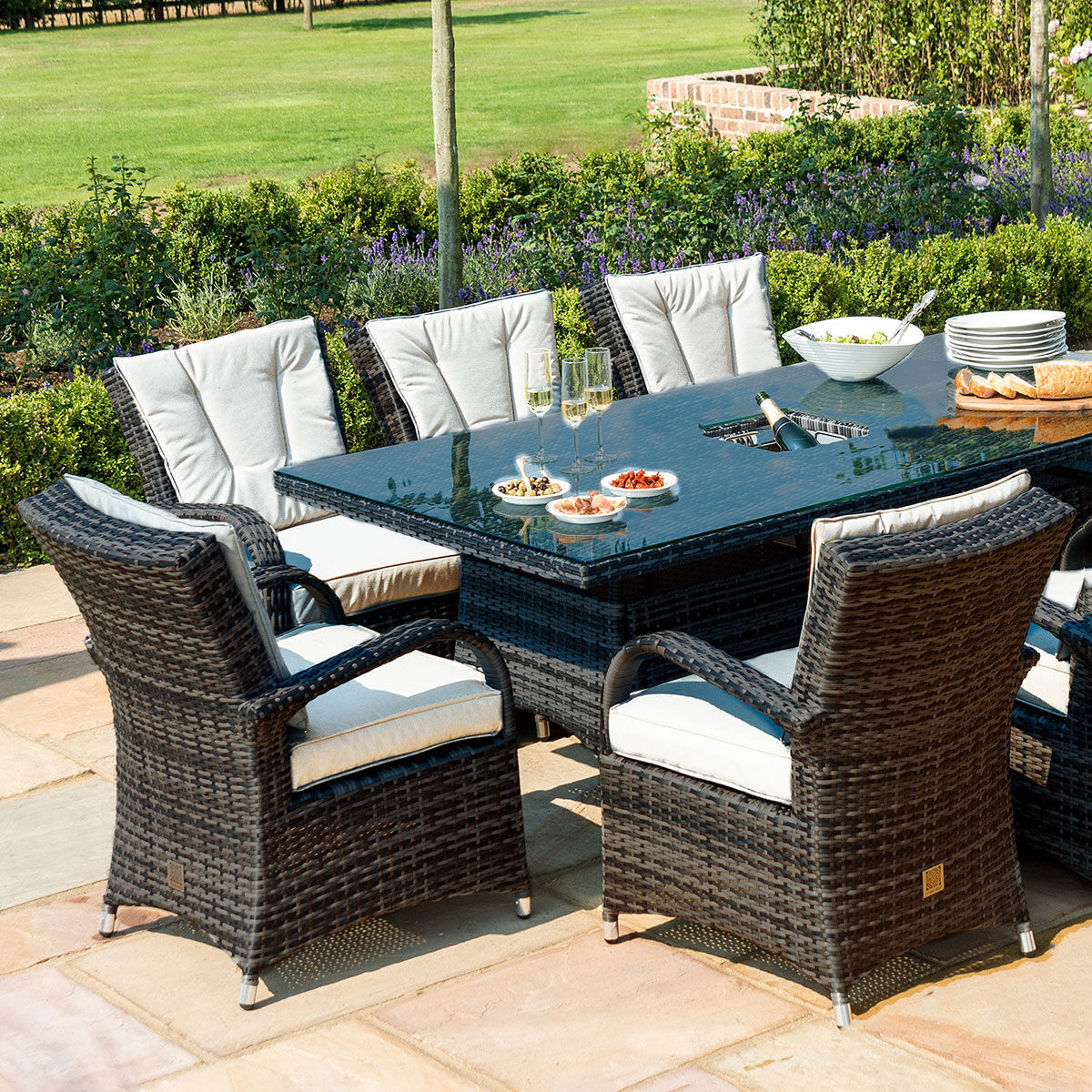 Texas 8 Seat Rectangular Rattan Dining Set with Ice Bucket – Brown ...